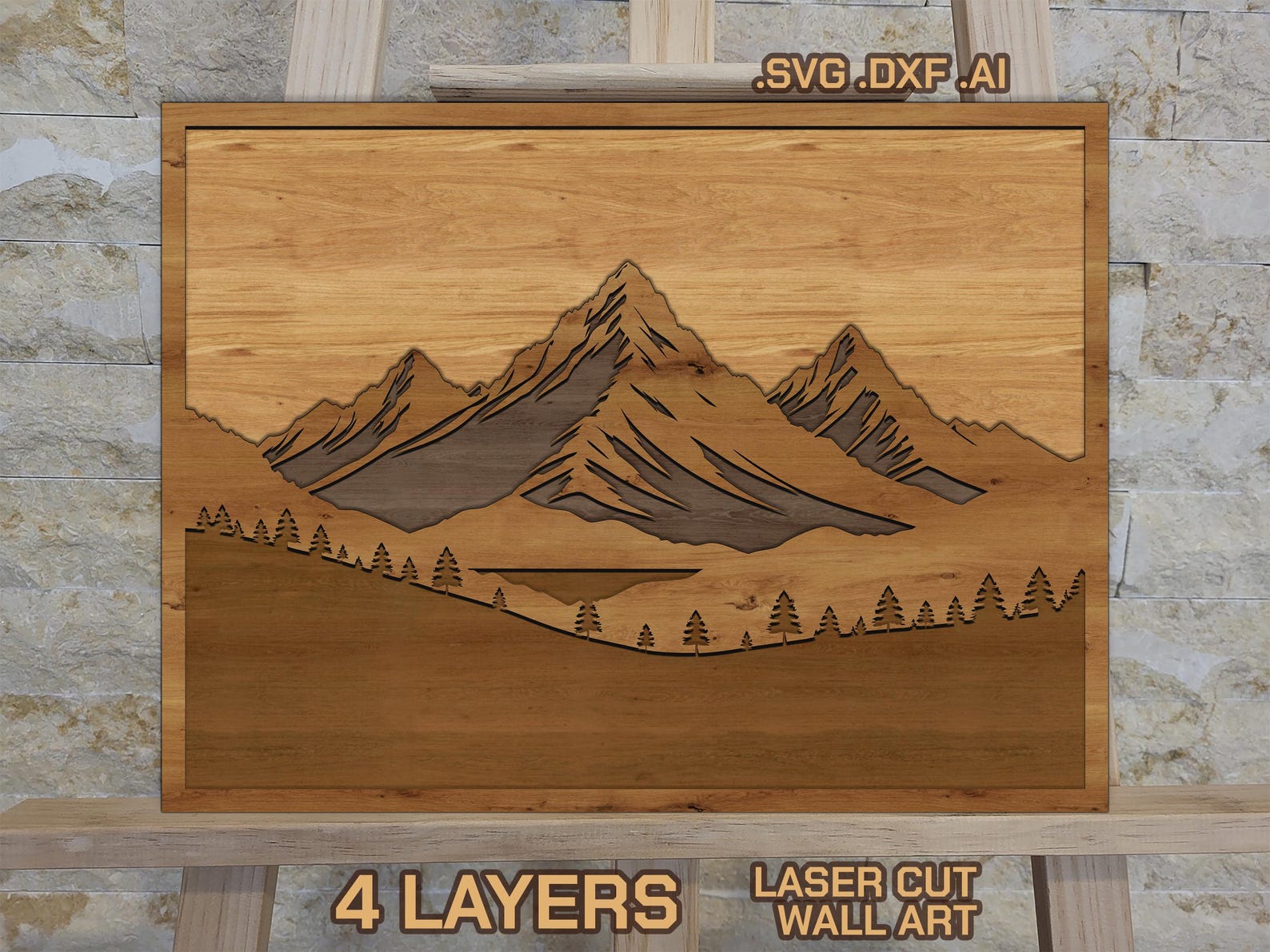 Laser Cut Files : Layered Mountain Ridge SVG, DXF, Vector, Pine Forest ...