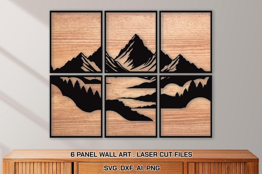 Laser Cut Files : Mountain Forest SVG, DXF, Vector, Template, Lake ...