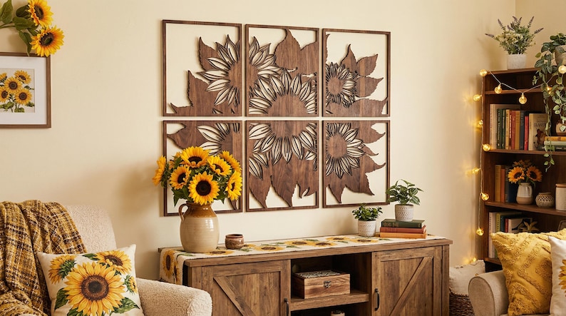 Laser Cut Files : Sunflower SVG, DXF, Vector, Template, Floral Decor, 6 ...