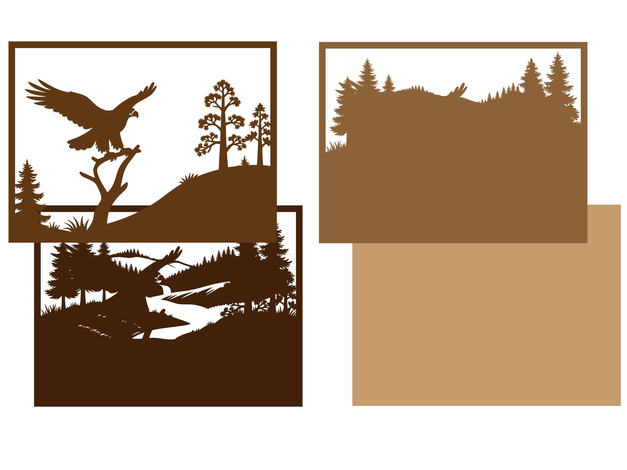 Laser Cut Files : Layered Eagle Forest SVG, DXF, Wildlife Mountain ...