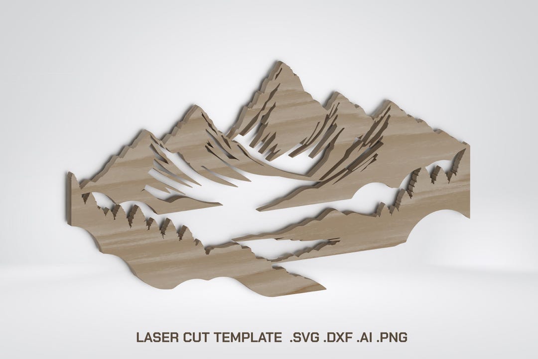 Laser Cut Files : Mountain Forest SVG, DXF, Vector, Template, Landscape ...