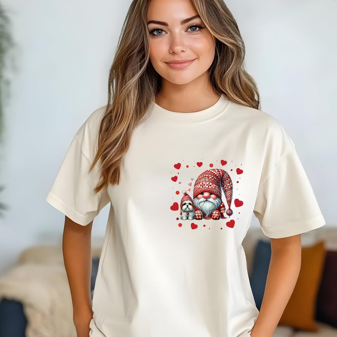 Cute Nordic Gnome and Dog Comfort Colors Love Shirt, Puppy Heart Tee ...