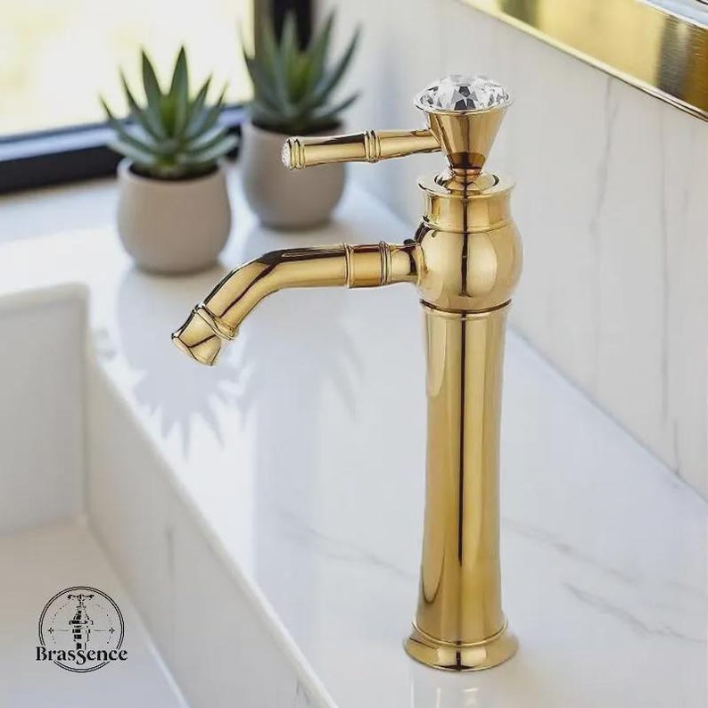 Electroplated Gold Bathroom Faucet: Copper Titanium Mixer Tap - Etsy