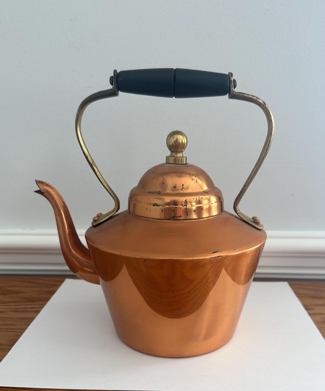 Vintage Copper Tea Pot Brass Handle With Wooden Grip Tagus Portugal - Etsy