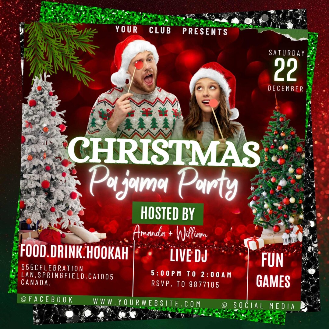 Christmas Pajama Party Flyer, Xmas Holiday Club Flyer,diy Canva ...
