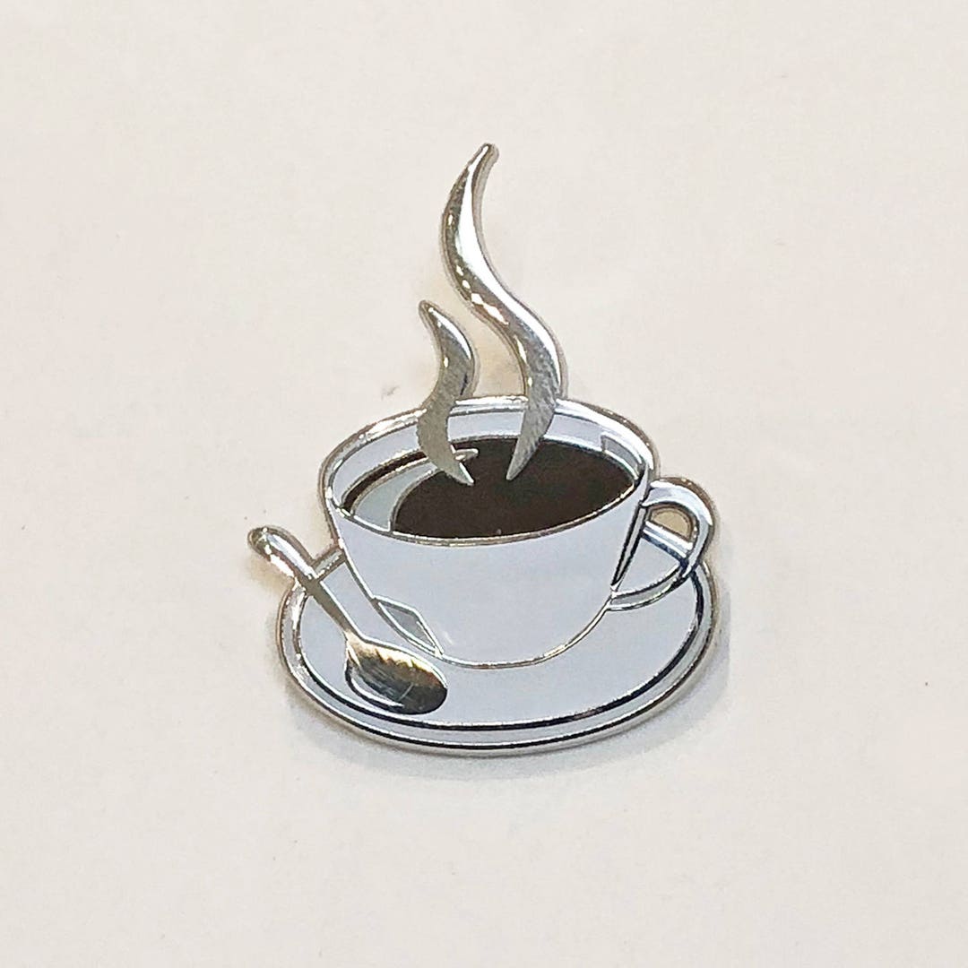 Black Coffee Cup and Saucer Enamel Pin Piping Hot From a Cafe Glow in ...