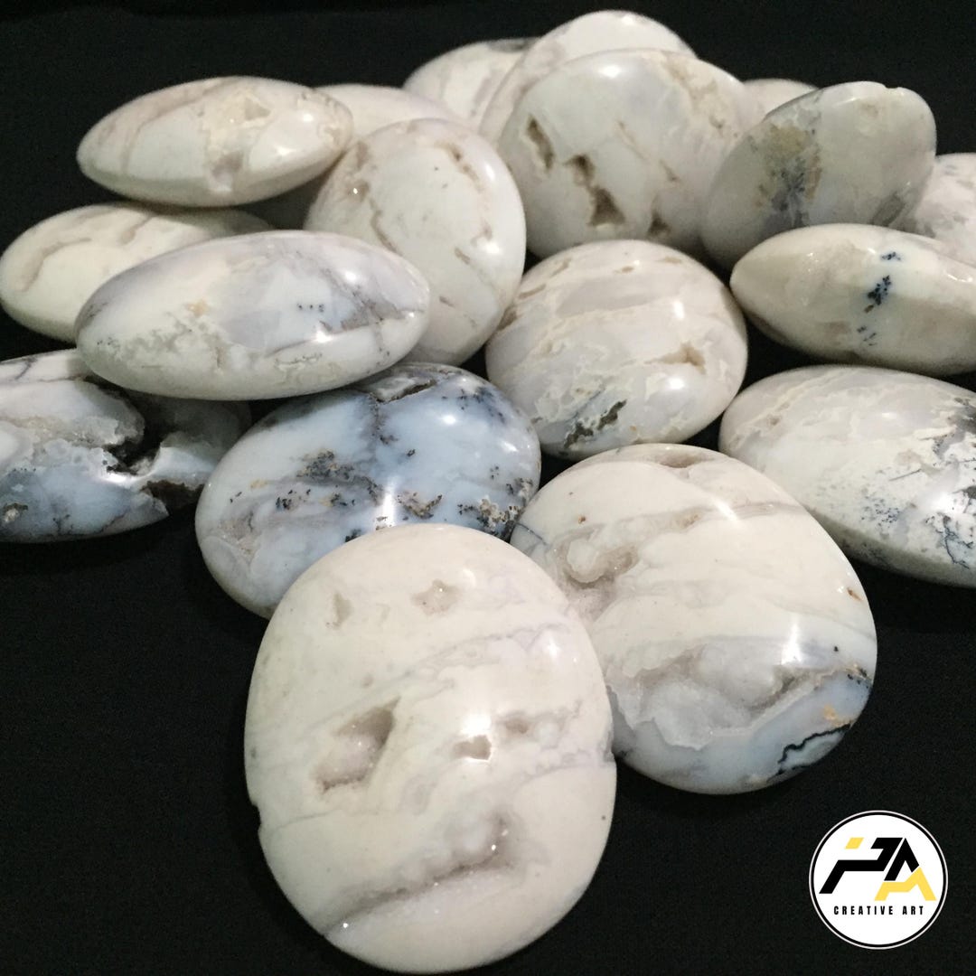 White Plume Agate Palm Stone • Rare Snow Plume Crystal • Natural Druzy ...