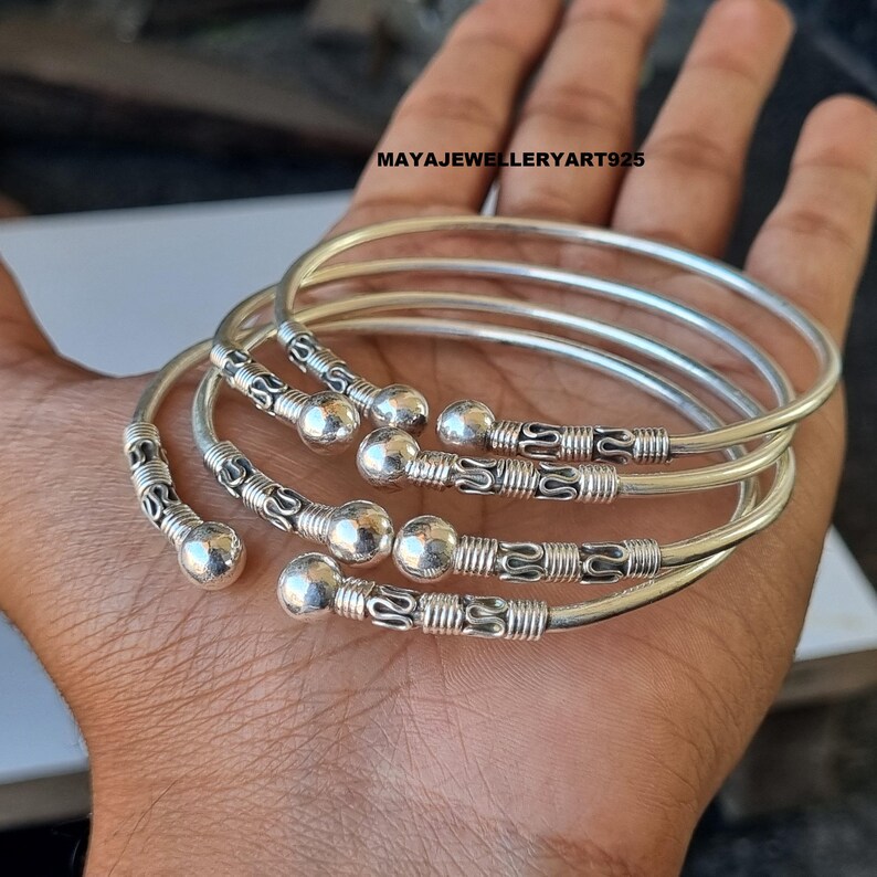 Sterling Silver Bangle Set, Adjustable Stacking Bangles, Indian Cuff ...