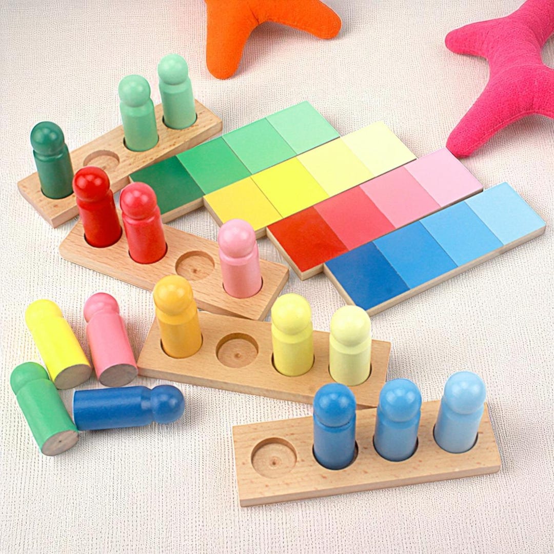 Montessori Wooden Colour Sorting Toy: Colour Matching Pegs, Cards and ...