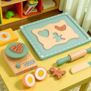 Children’s Wooden Baking Set: Montessori Biscuit Making Pretend Play ...