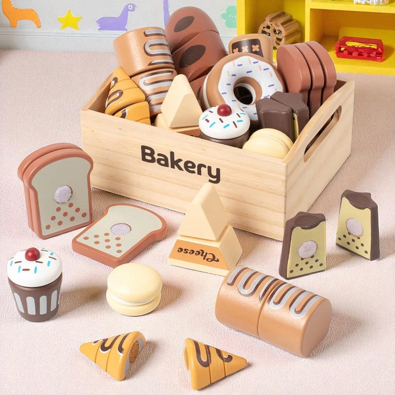 Wooden Kitchen Cutting Food Toy Set: Pretend Play Fruit, Vegetable ...
