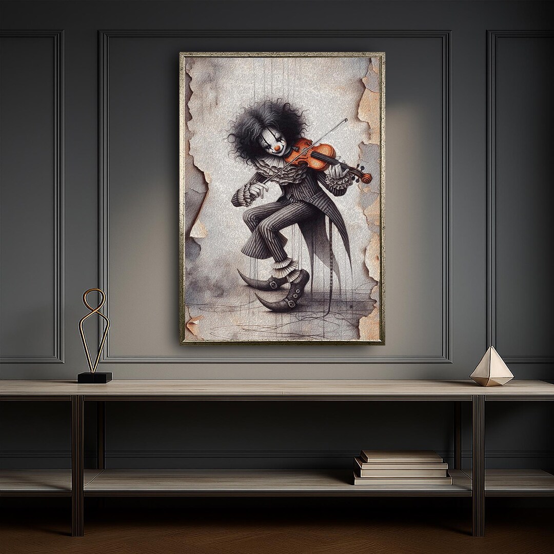 Creepy Clown Wall Art: Gothic Violin Player - Textured Canvas - Etsy