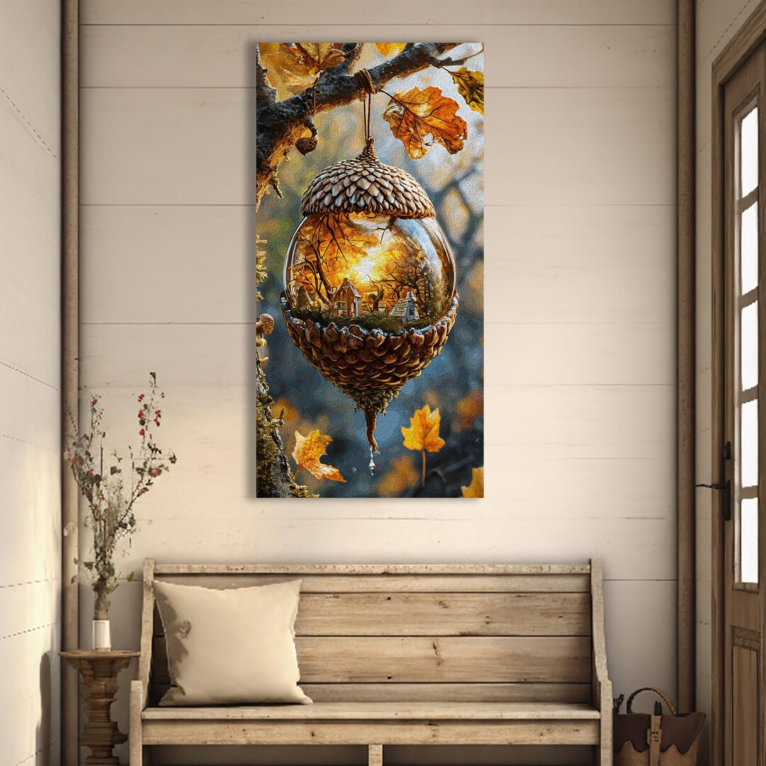 Fantasy Acorn World Wall Art, Whimsical Autumn Forest Painting, 3D ...