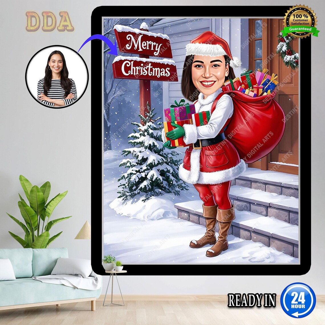 Mrs. Claus Caricature Portrait From Photo - Santa's Helper Digital Art ...