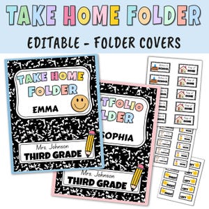 Editable Take Home Folder Covers & Labels | Back to School Composition ...
