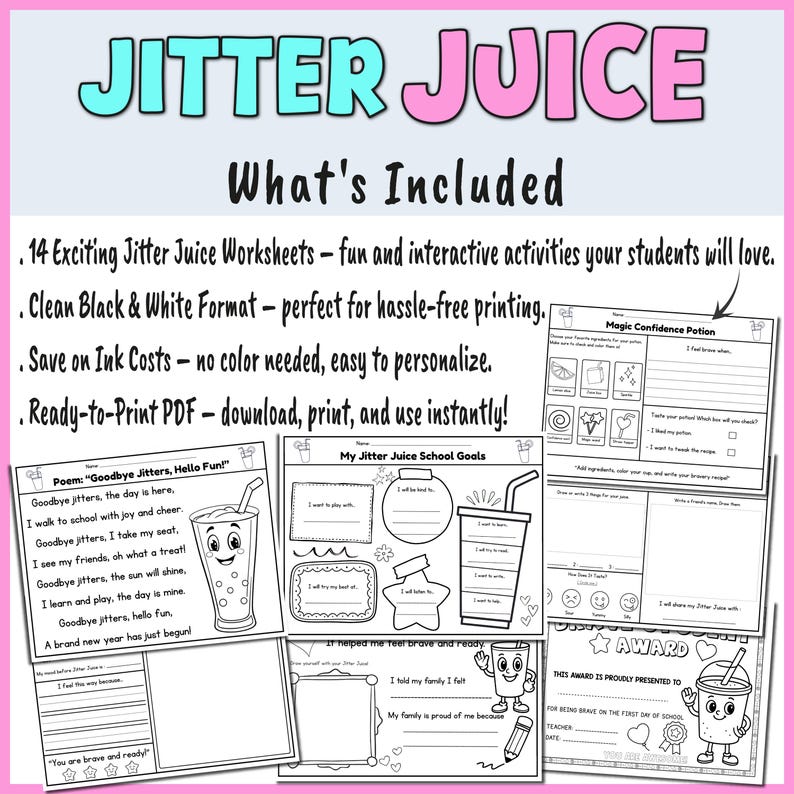 Back to School Jitter Juice Activities First Day Jitters Craft Writing ...