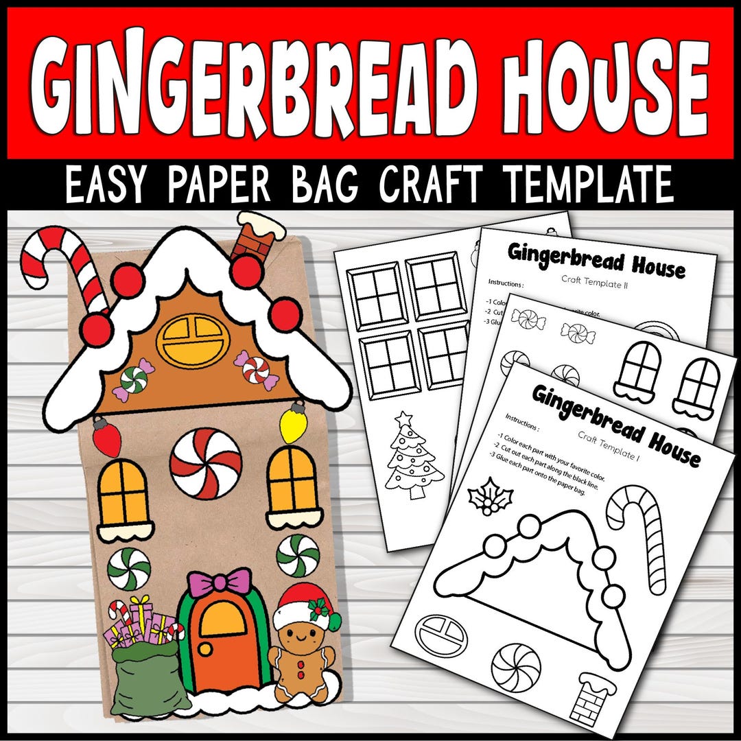 Christmas Gingerbread House Paper Bag Template | Printable Holiday ...