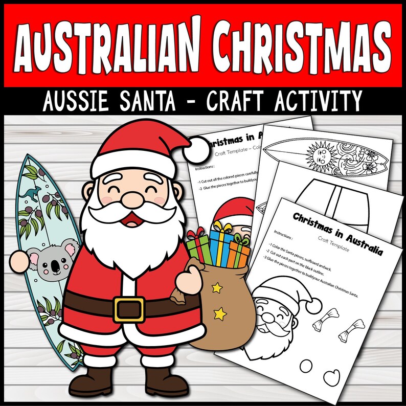 Australian Christmas Craft Surfing Santa | Kids Printable Activity ...