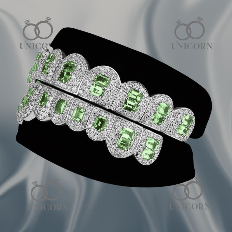 Custom Prong Green Emerald Cut Diamond Grillz-moissanite Grillz-hip Hop ...