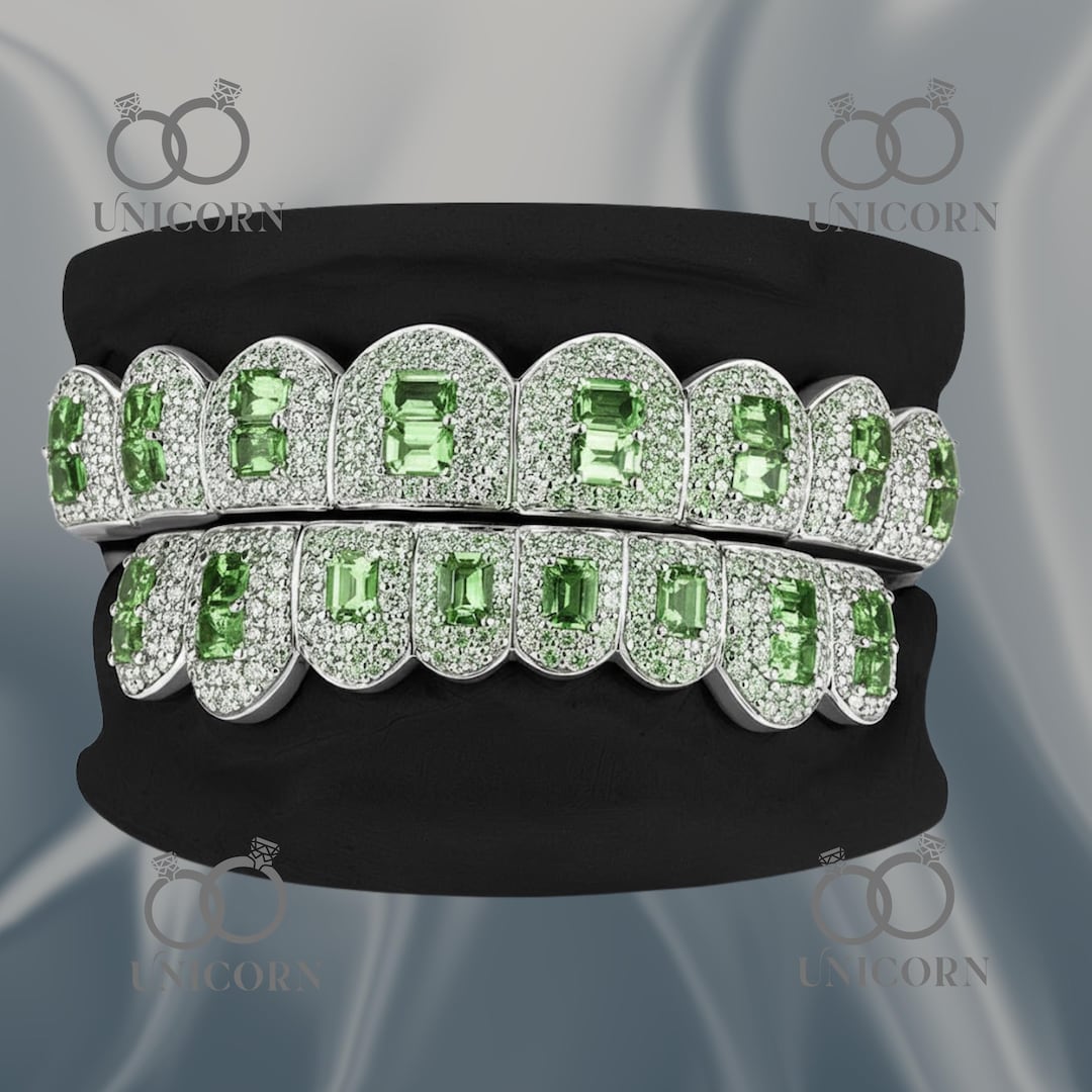 Custom Prong Green Emerald Cut Diamond Grillz-moissanite Grillz-hip Hop ...