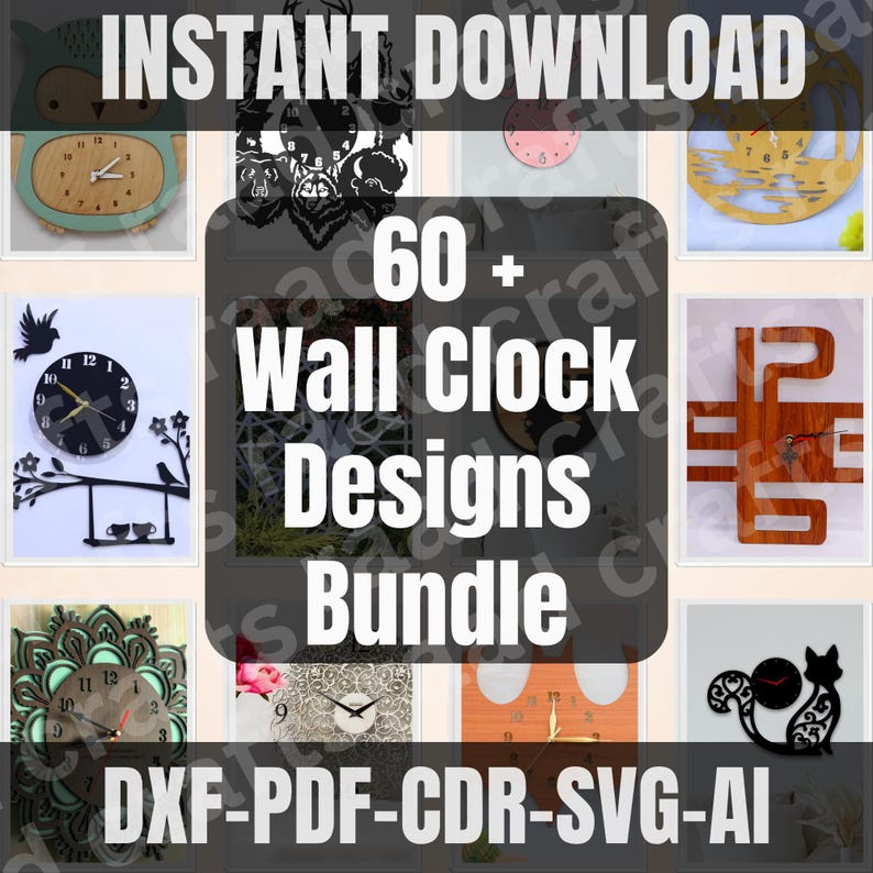 60+ Laser Cut Wall Clock SVG Bundle, Glowforge Files, DXF PNG Digital ...
