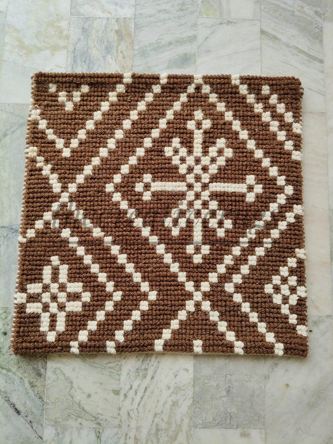 Handmade Square Geometric Durrie | Traditional Indian Floor Mat | Woven ...