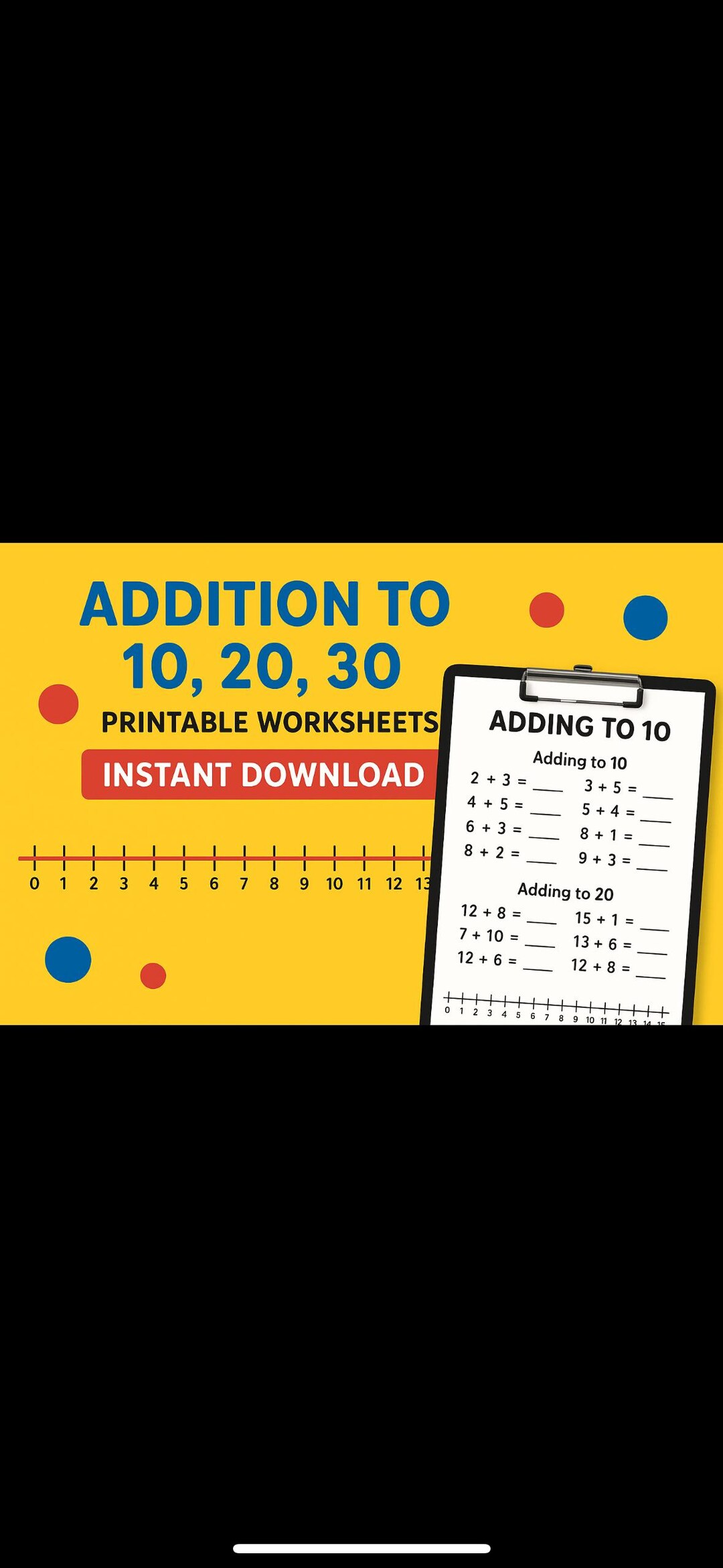 Printable Kids Math Worksheet | Adding to 10, 20, 30 | Number Line ...