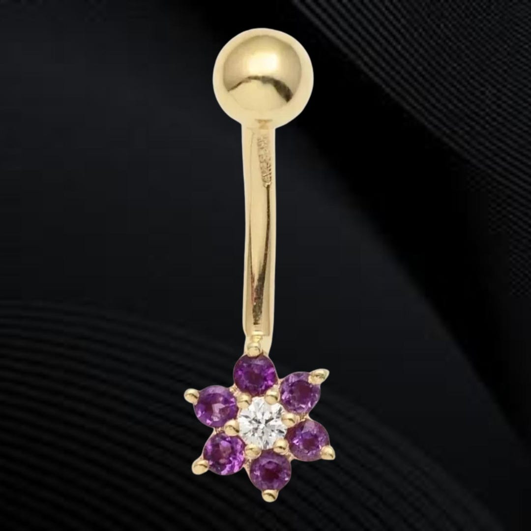 Amethyst Belly Button Ring, 925 Sterling Silver Navel Piercing ...