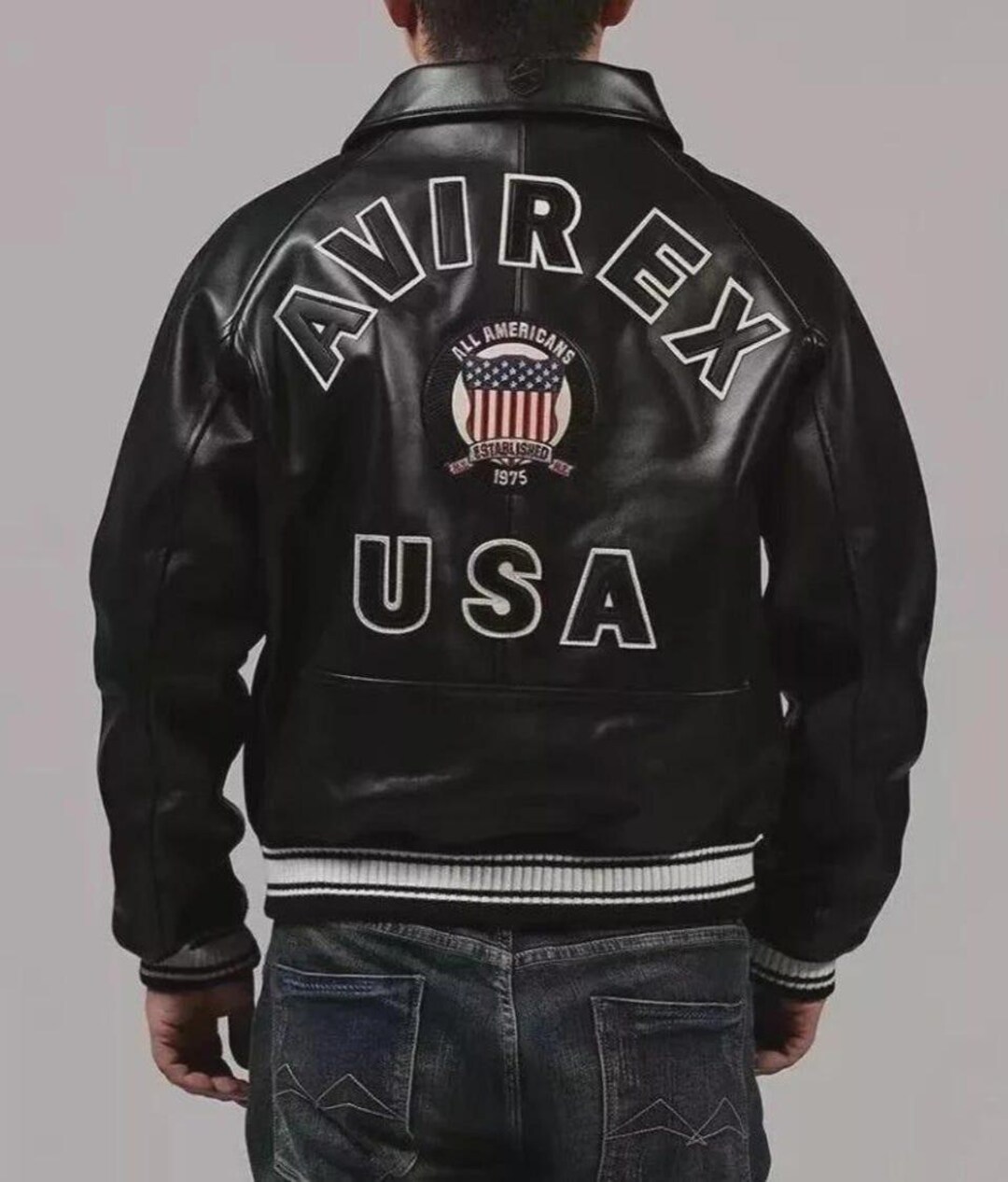 Men Avirex Motorcycle Jacket Biker Real 100% Genuine Cowhide Leather ...
