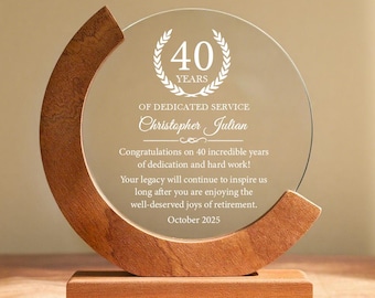 40 Years of Dedicated Service Award, Personalized Employee Crystal ...