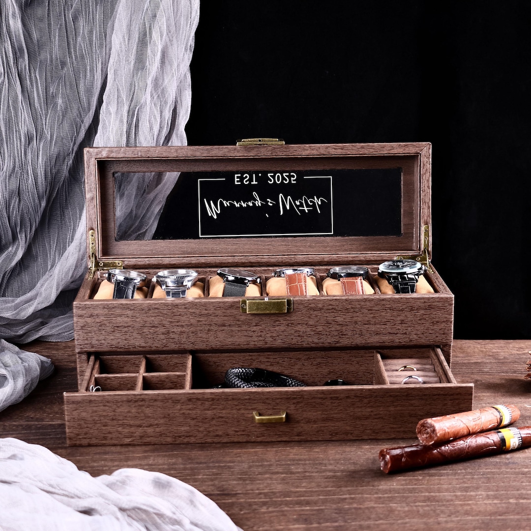 Personalized Two Layers 6 Slot Watch Storage Jewelry Box | Custom ...