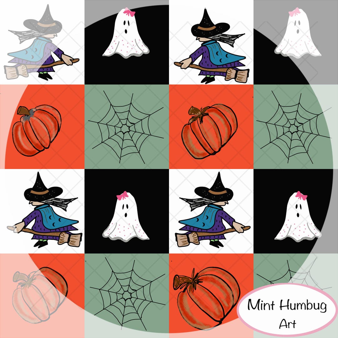 Seamless Witch on a Checker Board Pattern. Halloween Digital Paper ...