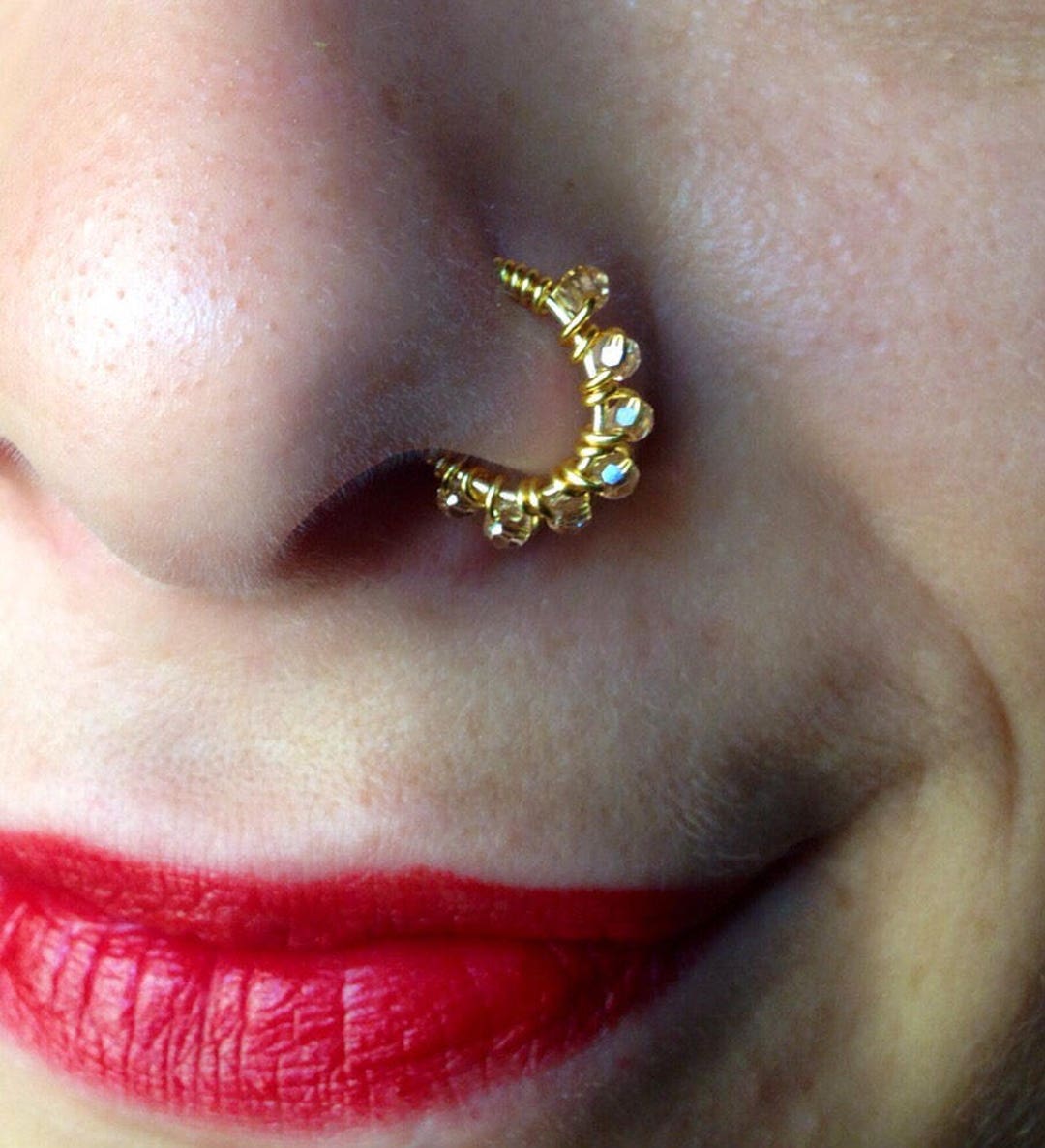 14K Gold Nose Ring With Faceted Swarovski Crystals - Etsy