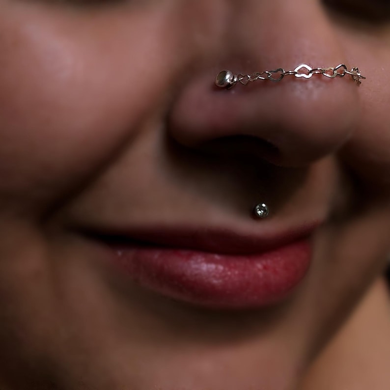 Heart Sterling Silver Nose Chain - Etsy