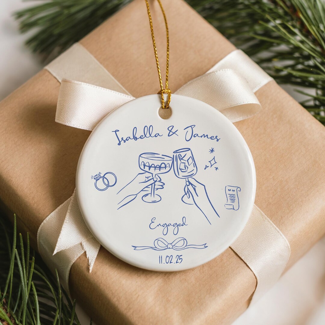 Personalized Ceramic Engagement Ornament, Christmas Bauble, Gift for ...
