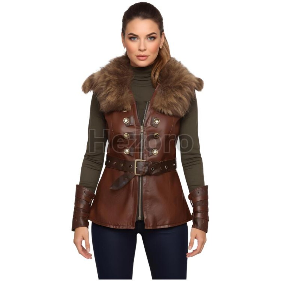 Brown Leather Vest: Fur Trim Cosplay Costume - Etsy