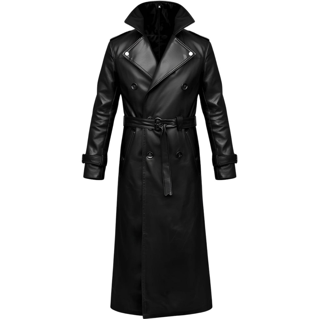 Black Leather Commander Coat- Trench for Cosplay & Streetwear-urban ...