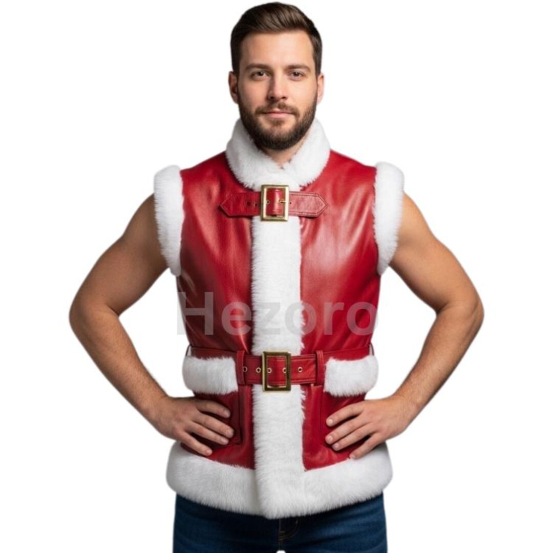 Handmade Red Leather Santa Fur-trimmed Vest – Holiday Cosplay Costume ...
