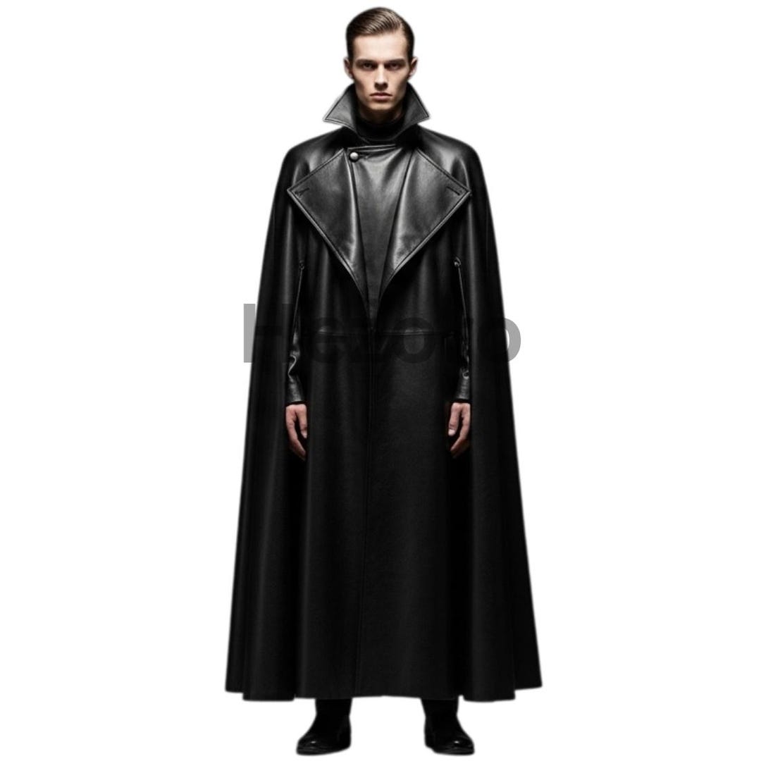 Genuine Black Leather Gothic Cloak: High Collar LARP Cosplay - Etsy