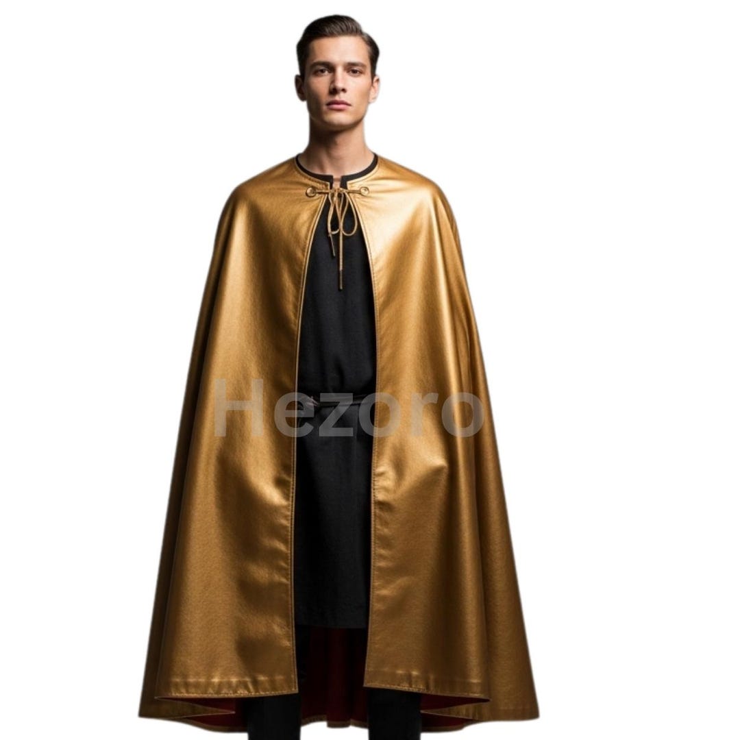 Gold Leather Cape-metallic Hood Cape-gothic Gold Cloak-fantasy Gold ...