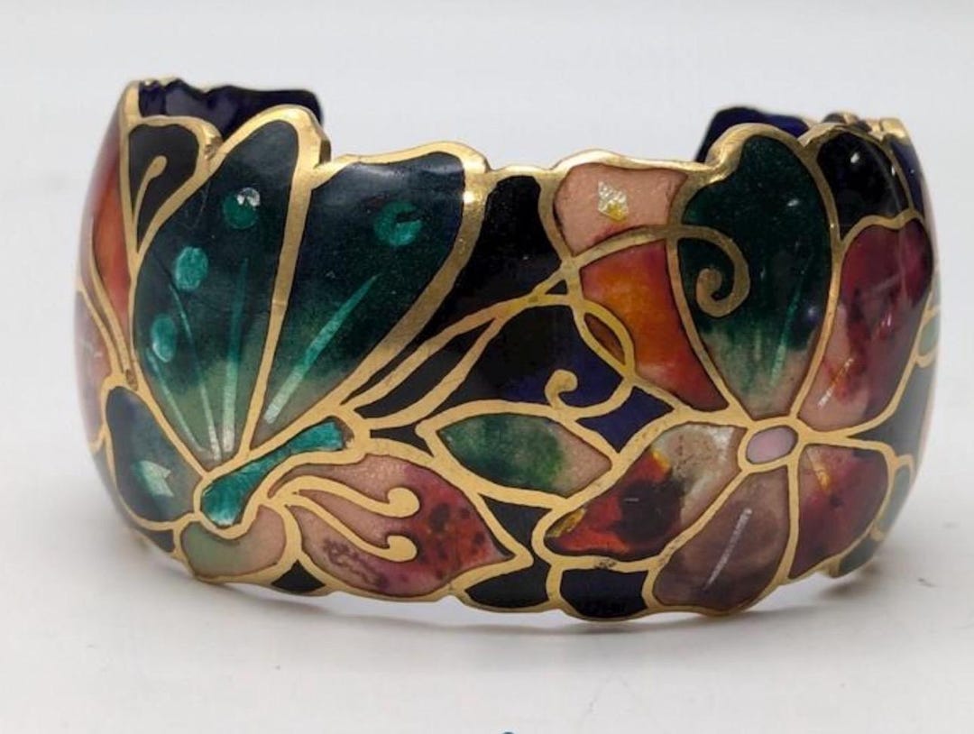 Vintage Signed David Kuo Enamel Cuff Bracelet – Champlevé Butterfly ...
