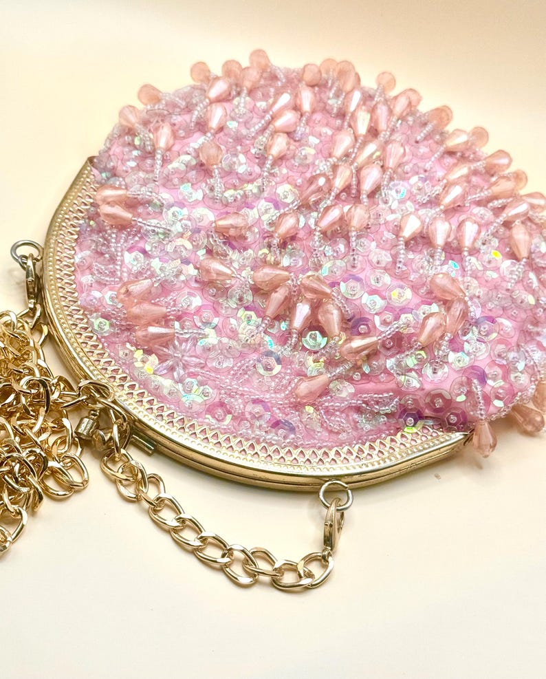 Vintage Pink Beaded Evening Bag – Sequin Teardrop Kiss-lock Purse - Etsy