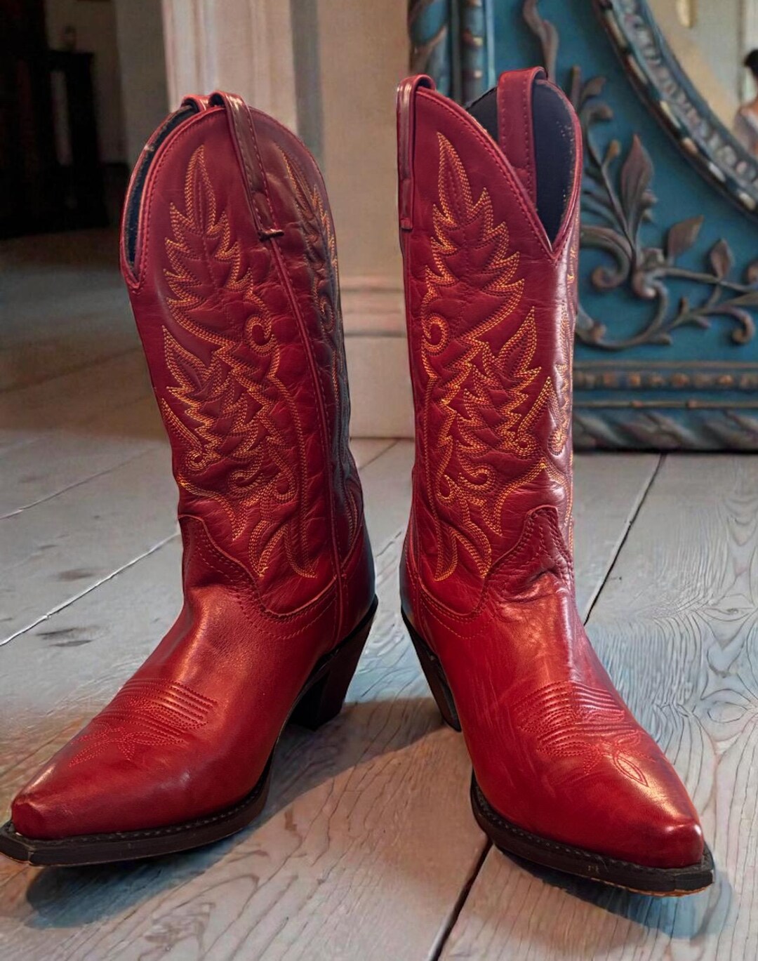 Laredo by Dan Post Red Leather Western Boots - Women's 8.5M - Etsy