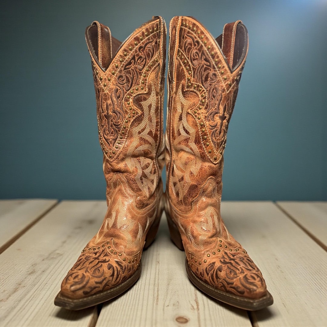 Laredo “braylynn” Western Boots – Size 6 | Tooled Tan Leather With ...
