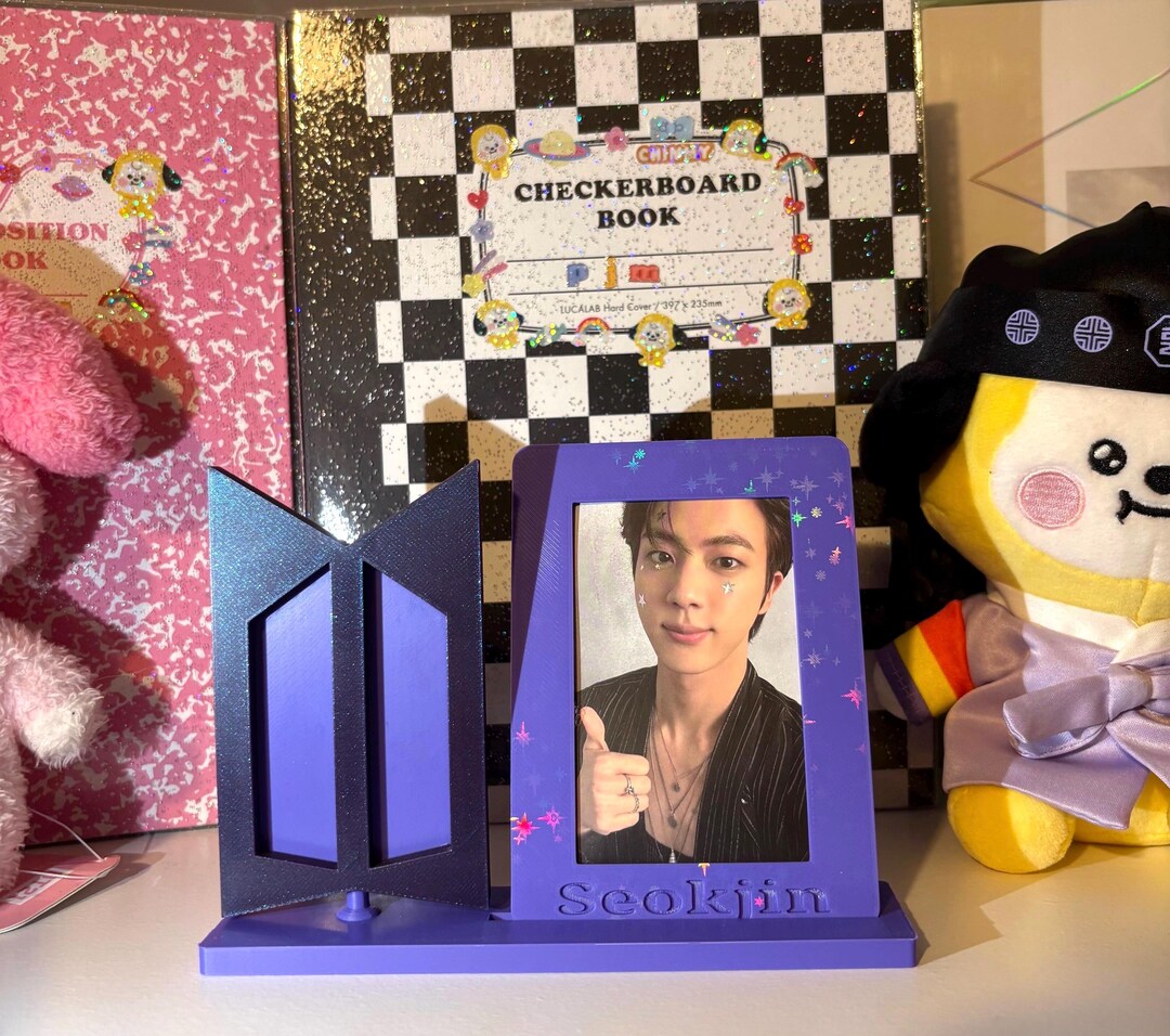 BTS Seokjin / Jin Logo & Photocard Display Stand Purple and Sparkly ...