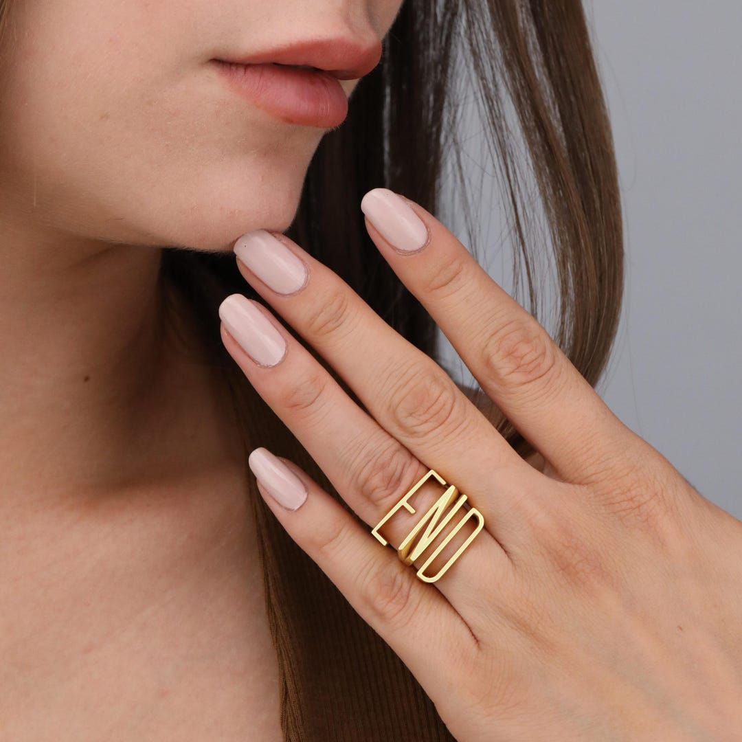 14K Solid Gold Personalized Letter Ring: Slim Custom Initial Ring - Etsy