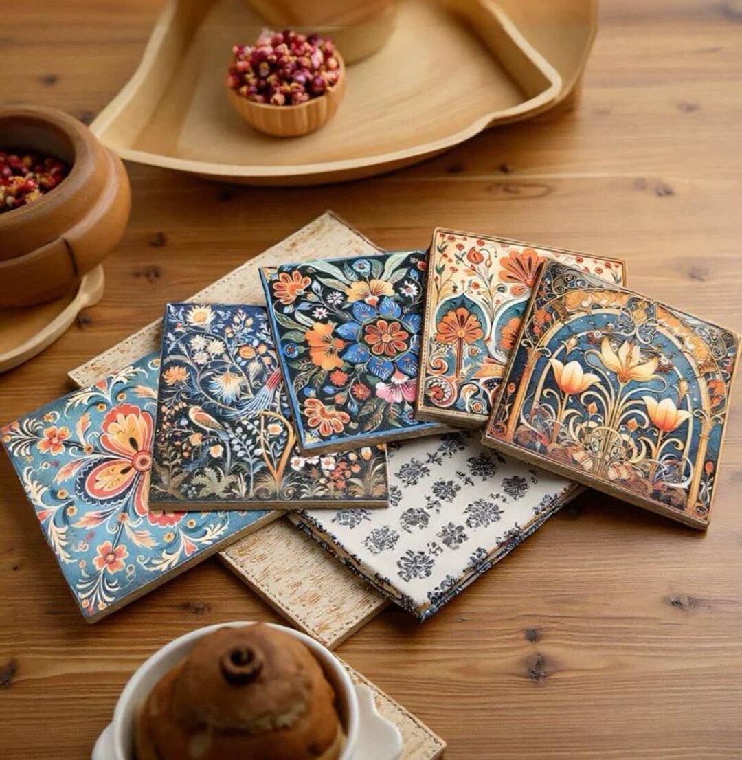 Vintage Beech Wood Coasters: Rustic Printed Design, Heat Resistant - Etsy
