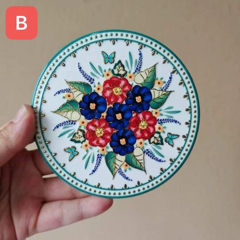 Set of 2 - Embossed Tile Coaster, Ceramic Coasters - Heat Resistant ...
