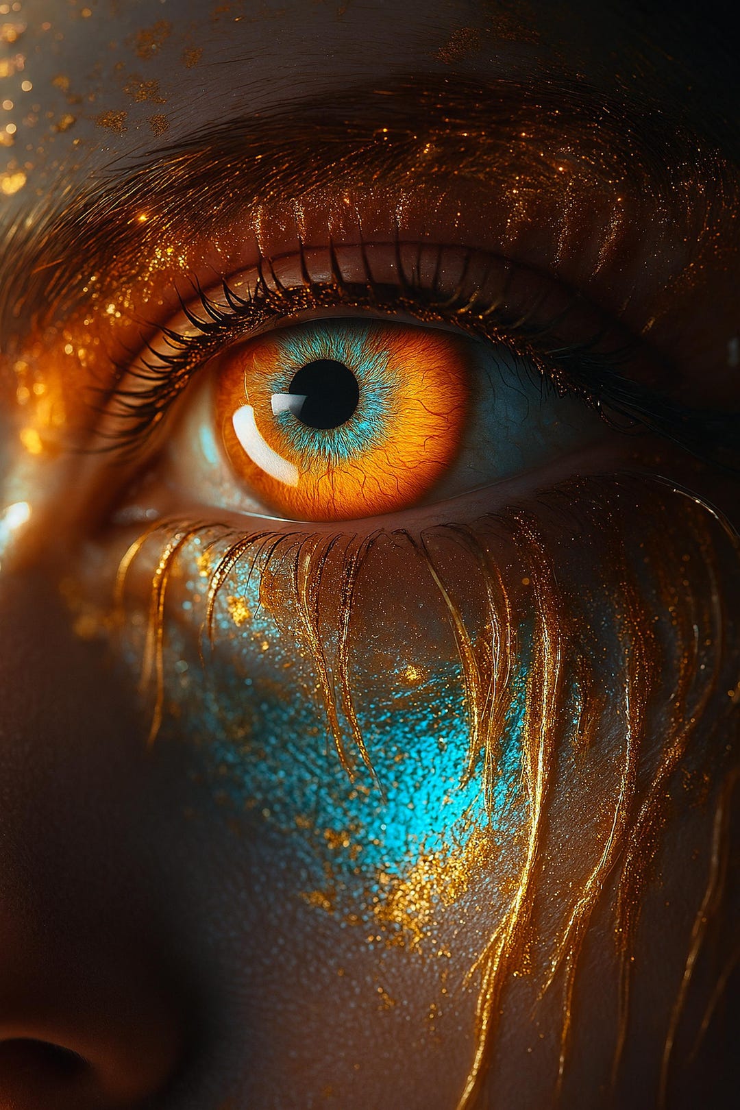 Amber Cyan Eye Digital Art Futuristic Portrait - High Resolution AI ...