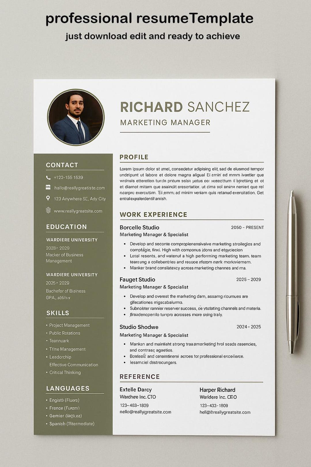 Editable Resume Template: Modern Minimalist CV Design (digital Download ...
